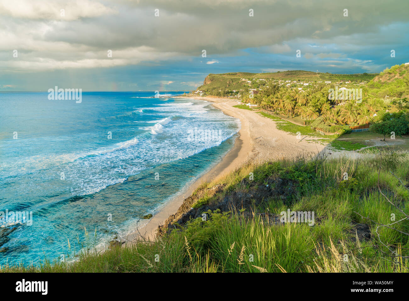 Landscape with Boucan Canot beach at Reunion Island, Africa Stock Photo ...