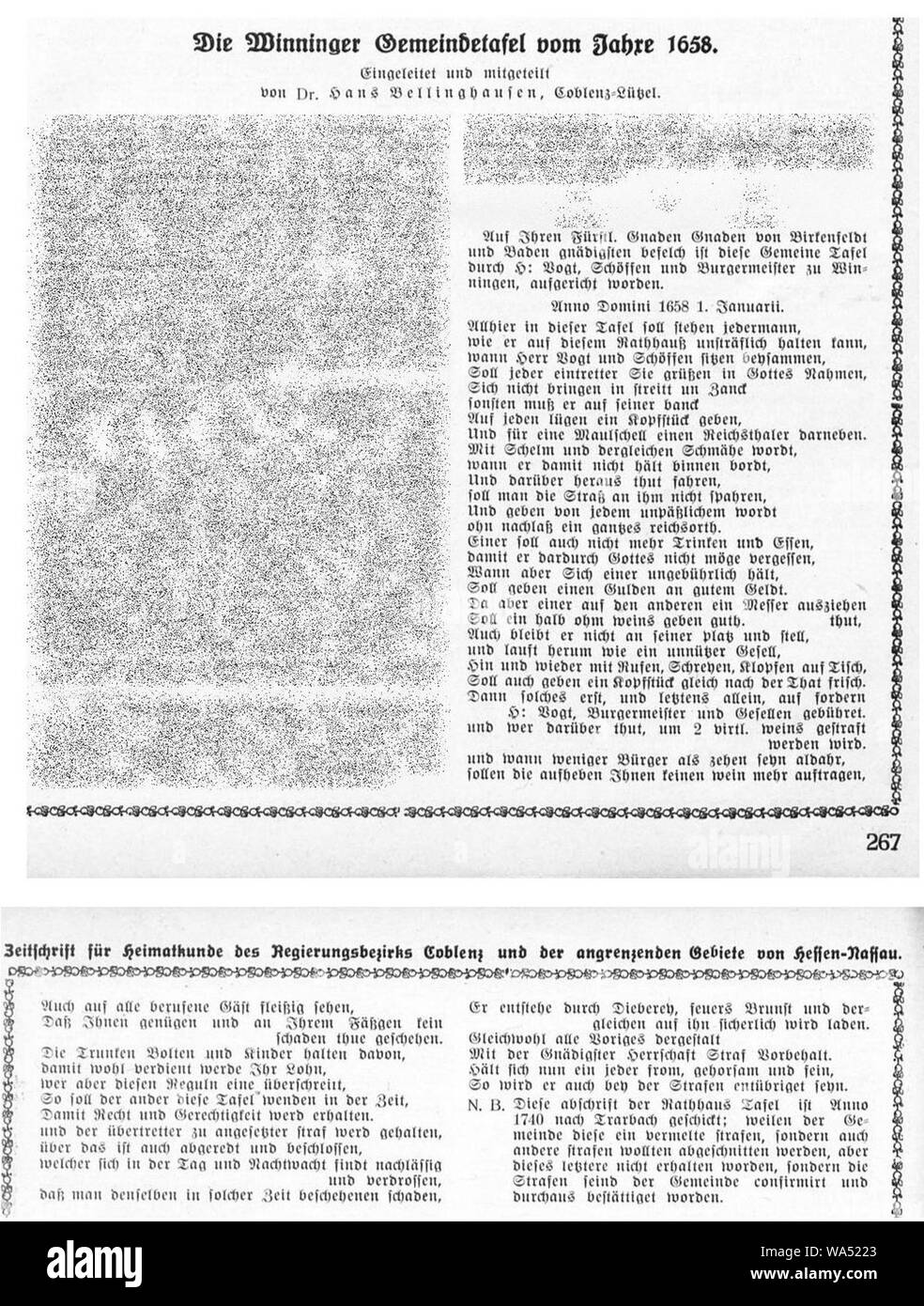 Die Winninger Gemeindetafel vom Jahre 1658 Stock Photo - Alamy