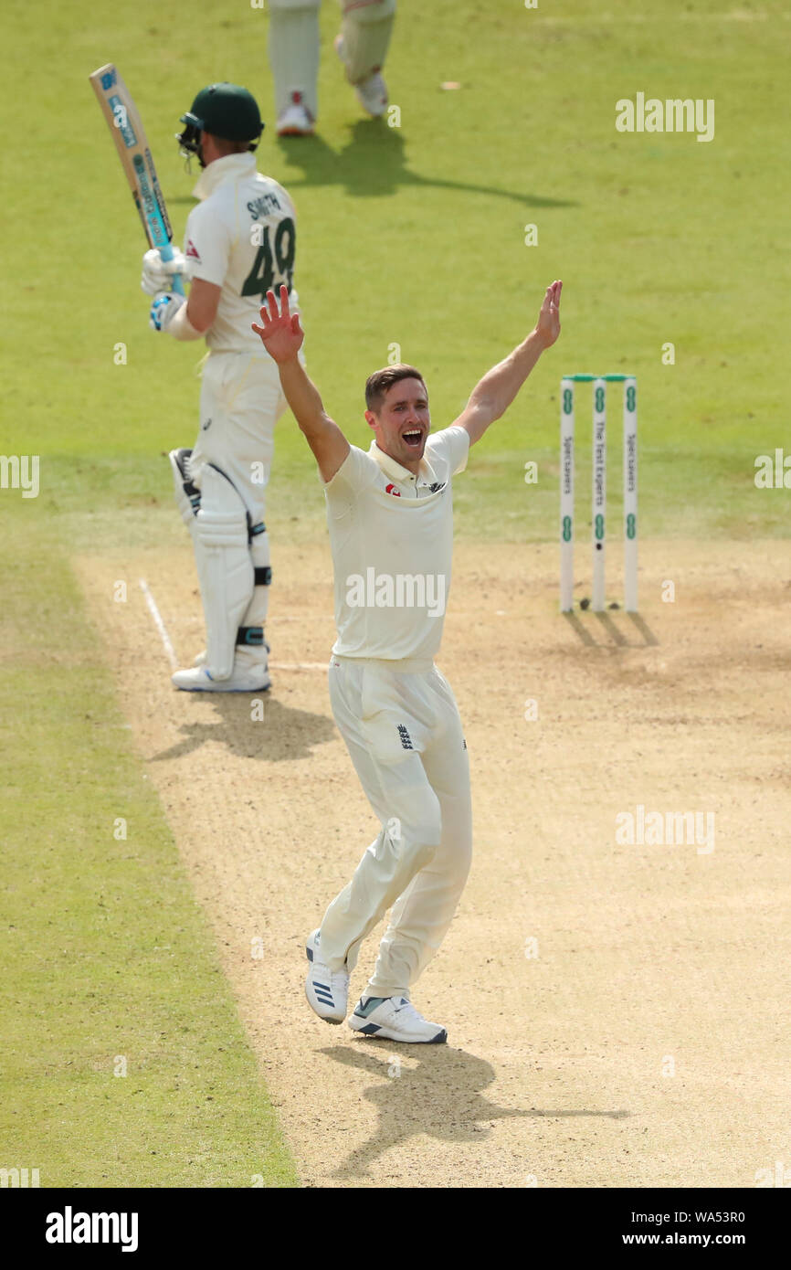 London, UK. 17th Aug, 2019. Chris Woakes of England celebrates taking ...