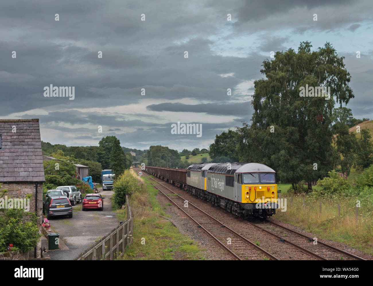 2 DC Rail class 56 diesel locomotives passing Wennington, Lancashire ...