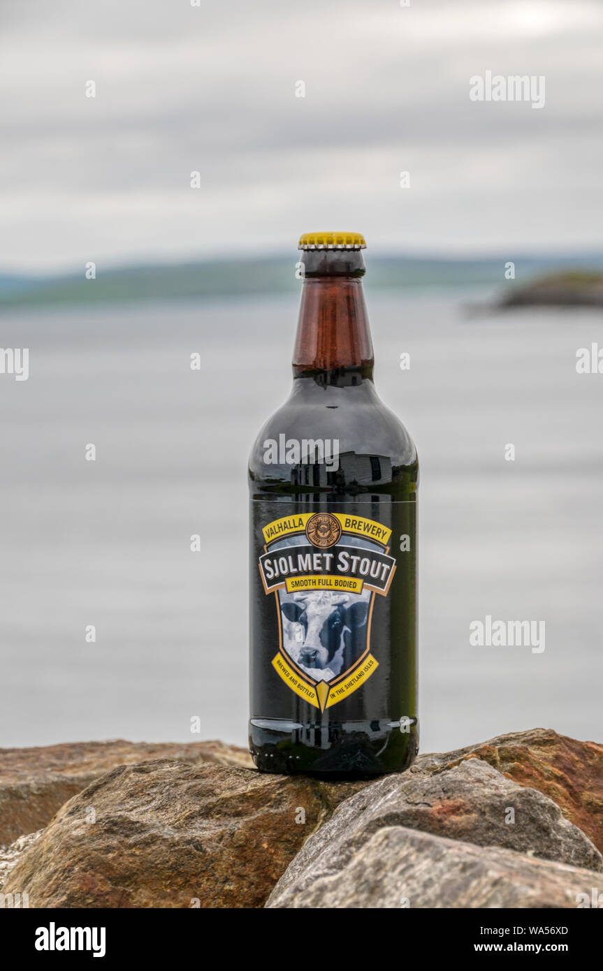 Bottle of Sjolmet Stout from the Valhalla Brewery of Unst. Dark full ...