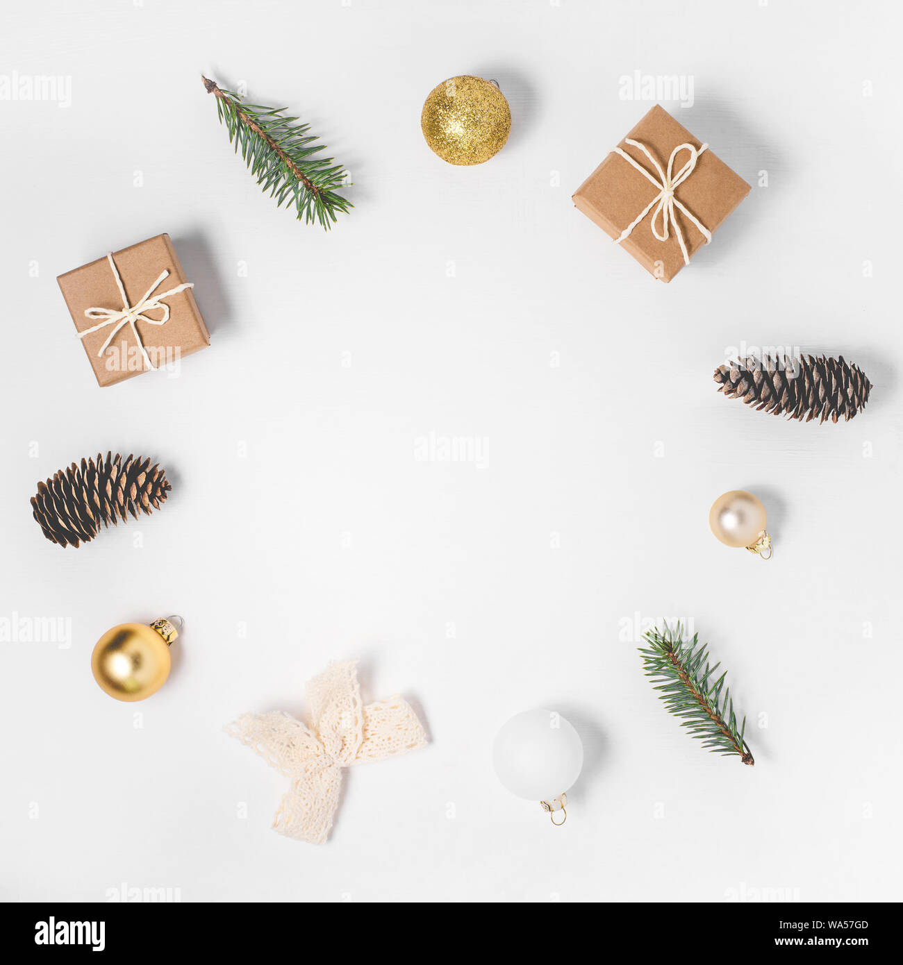 Frame of Christmas decorations on white background Stock Photo - Alamy