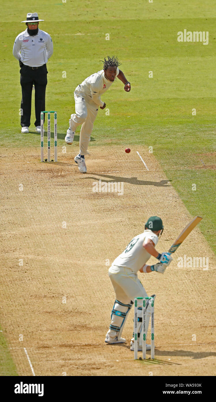 LONDON, ENGLAND. 17 AUGUST 2019: Jofra Archer of England bowling at ...