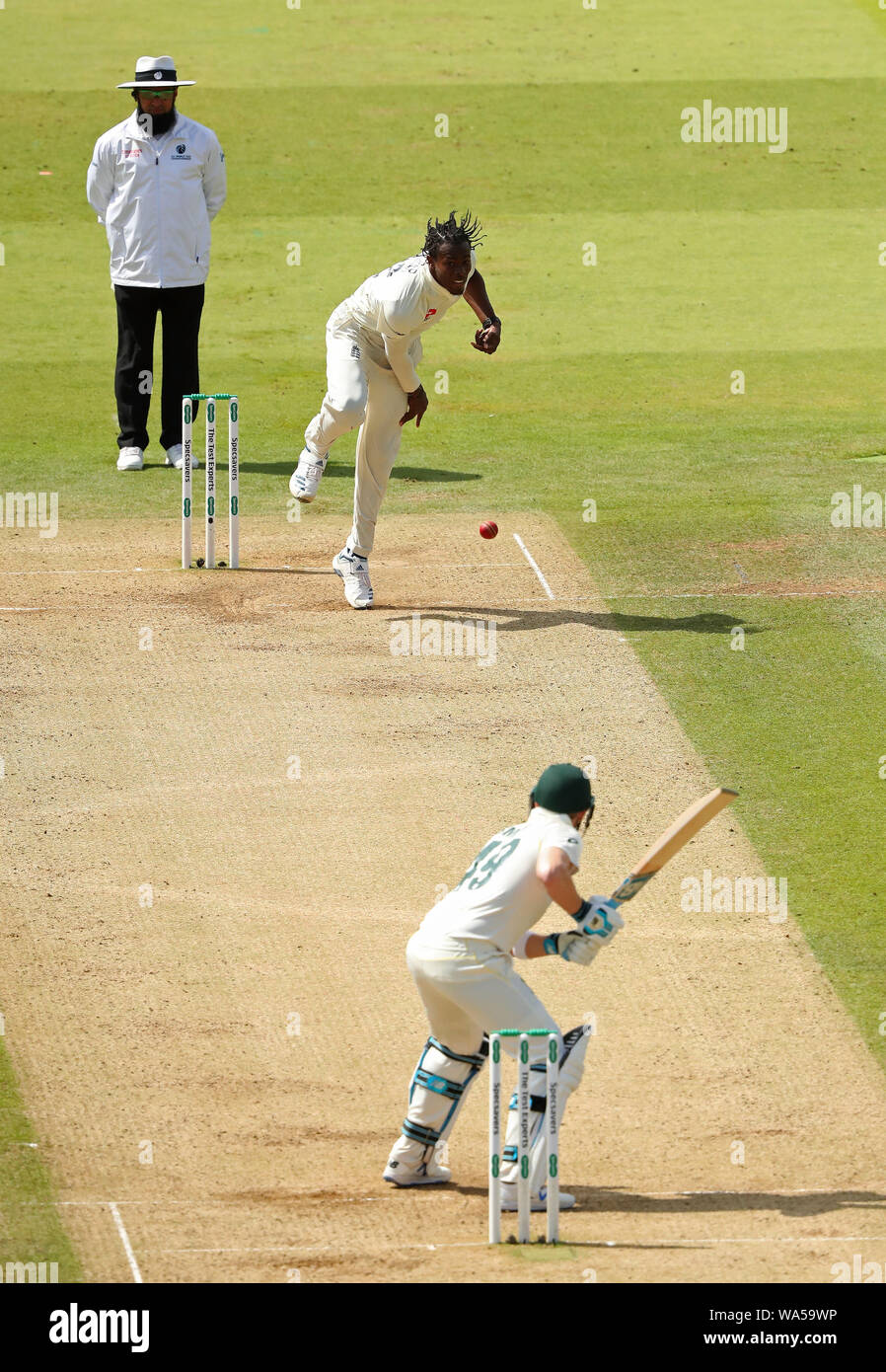 LONDON, ENGLAND. 17 AUGUST 2019: Jofra Archer of England bowling at ...