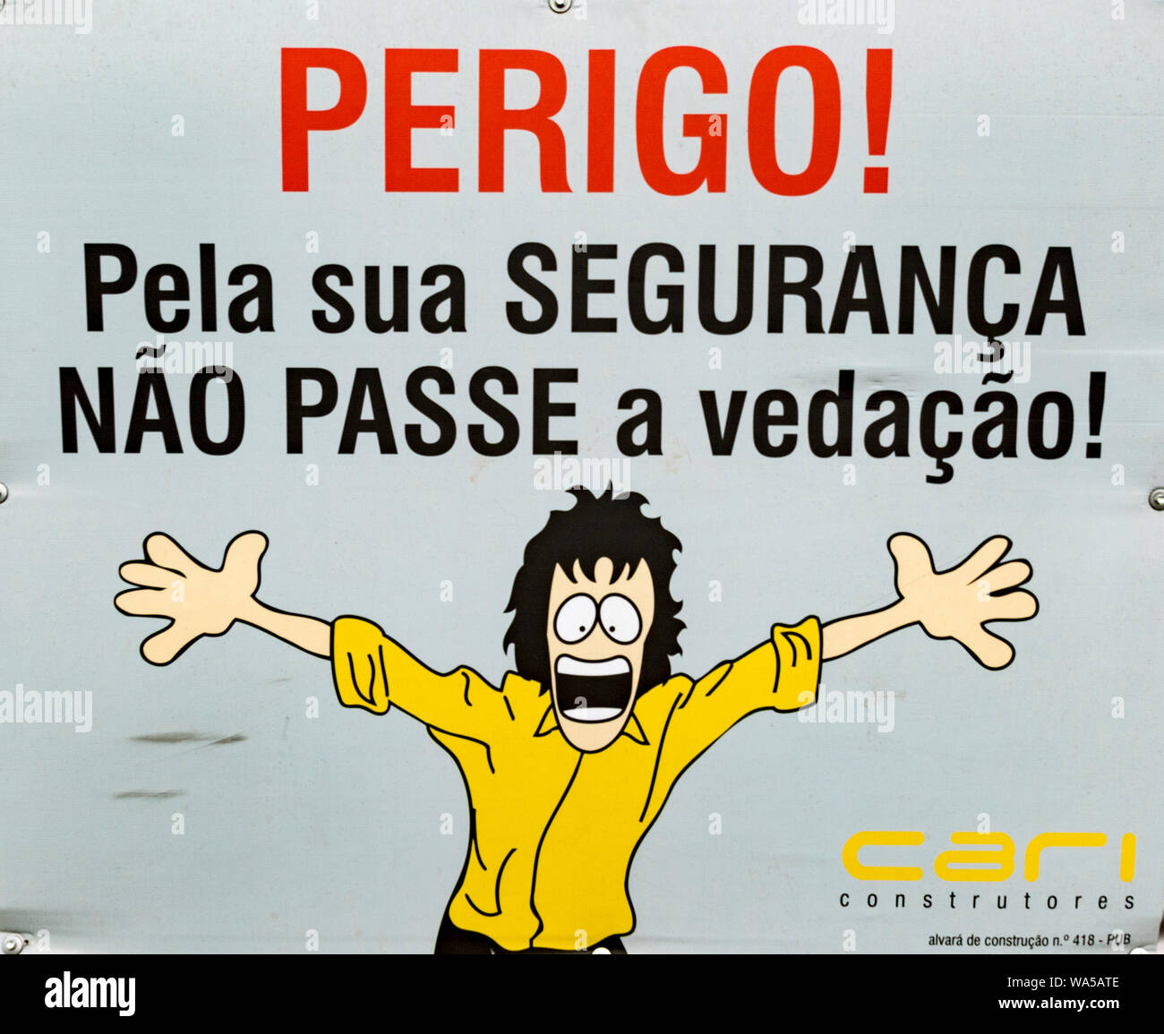 Porto, Portugal - June 21, 2017 - Cartoon on sign says - Danger For ...