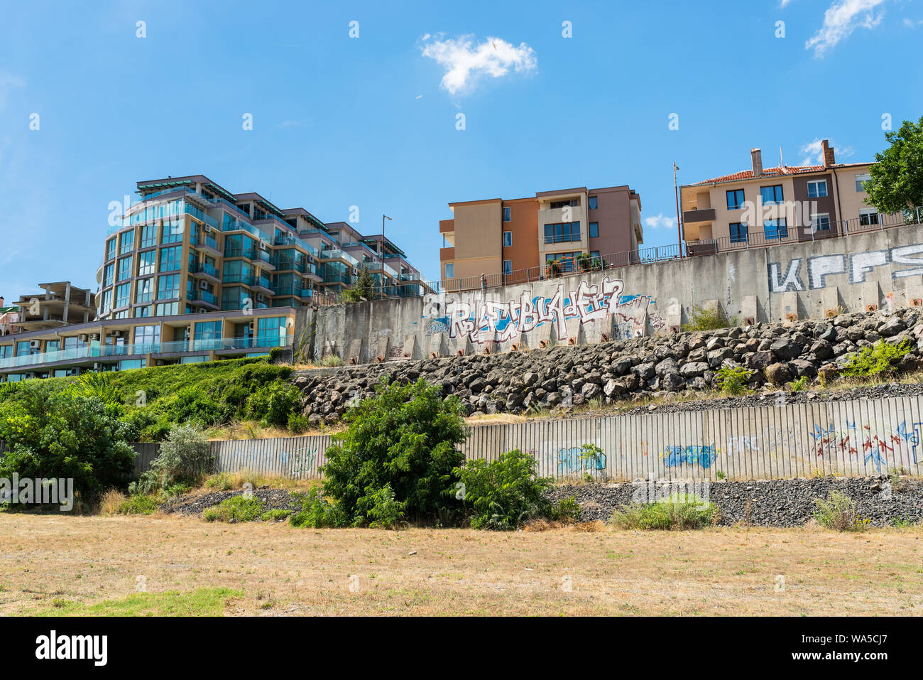 Nessebar, Bulgaria July 15, 2019.Historic buildings in the ancient city ...