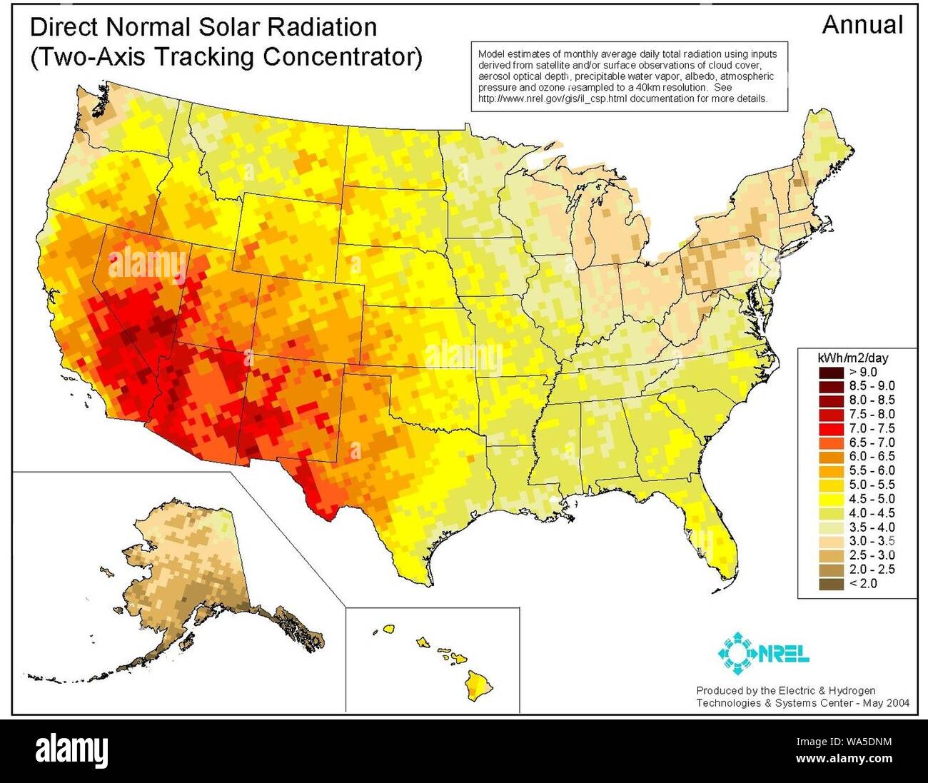 Direct normal solar radiation 2004 Stock Photo - Alamy