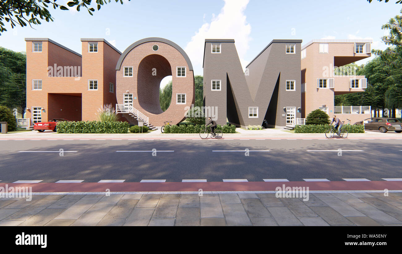 Buildings shaped like a word Home 3D rendering Stock Photo - Alamy