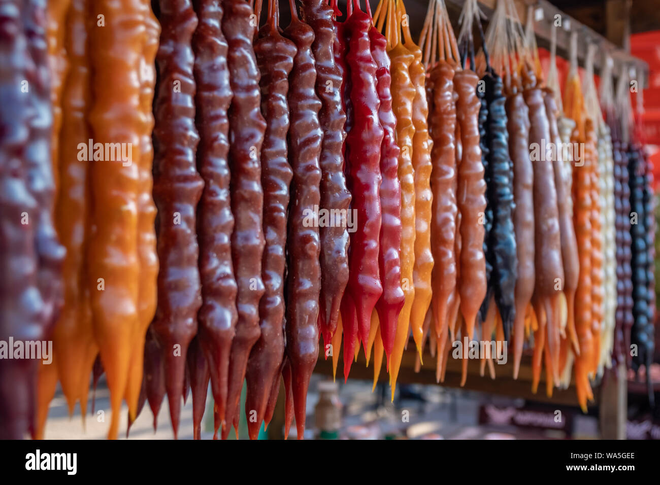 Churchkhela at the street market. Churchkhela georgian national food ...