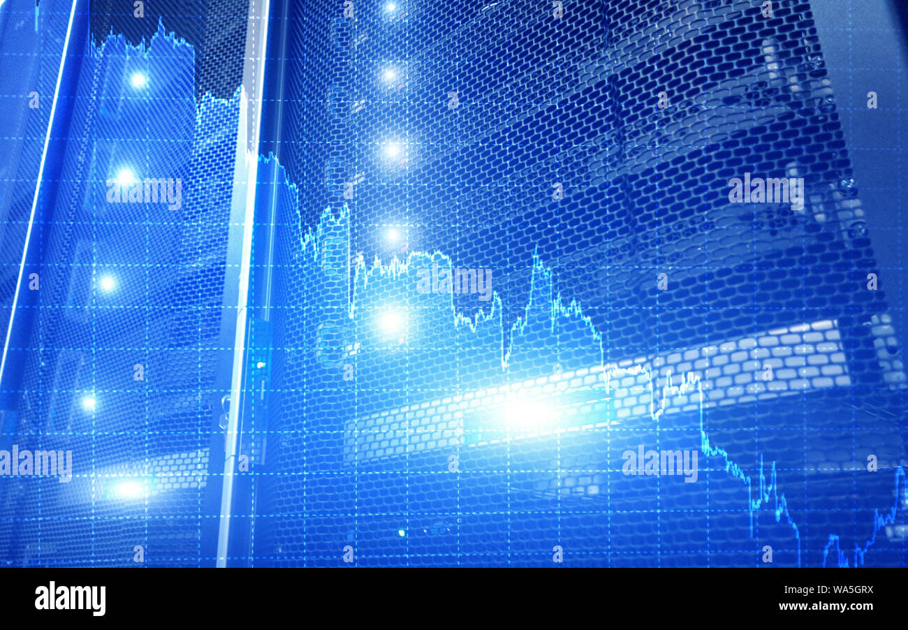 Falling stock chart, financial crisis on data center background Stock ...