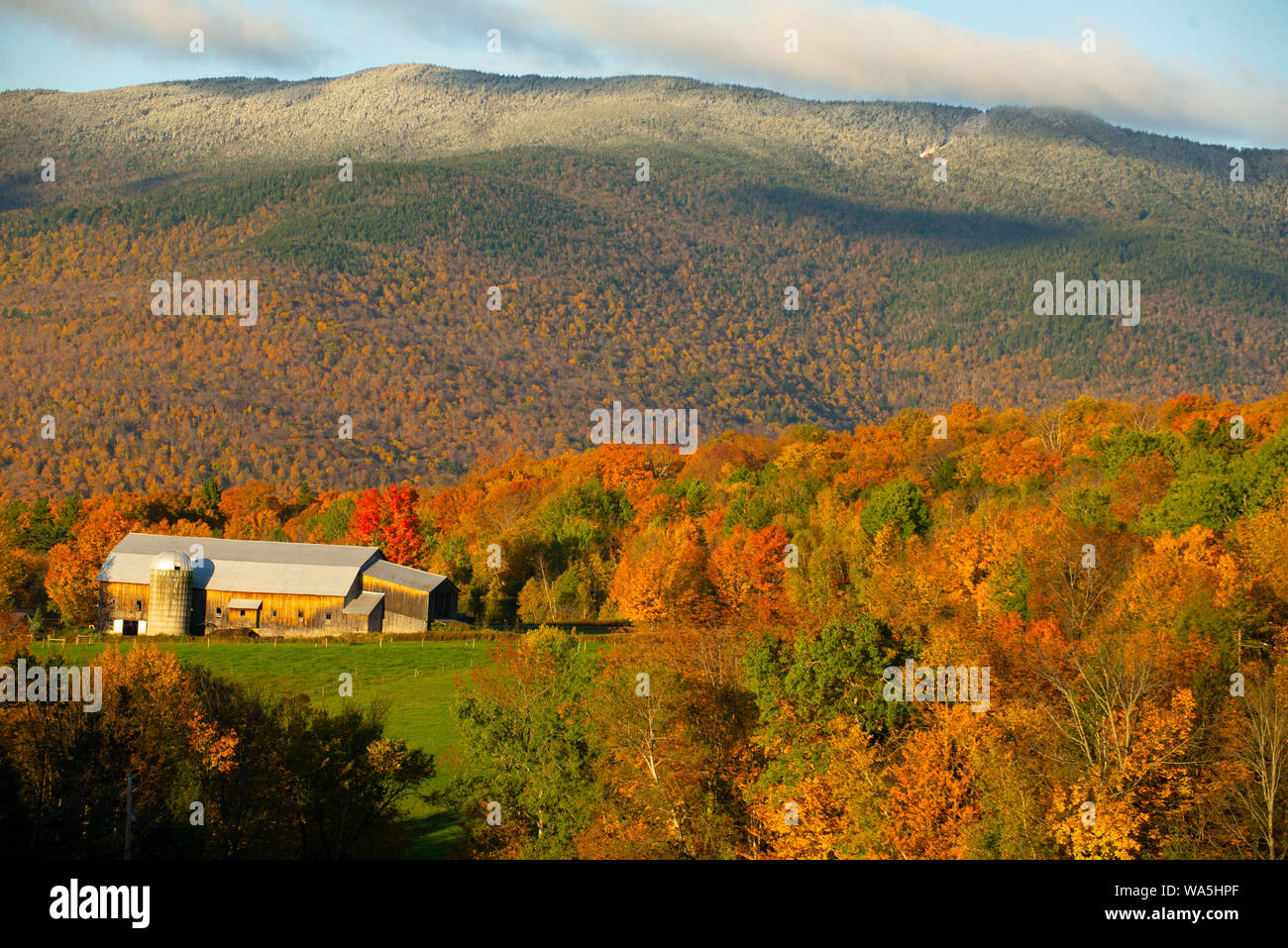 The Bragg Farm sits on a hill in Fayston, Vermont during peak foliage ...