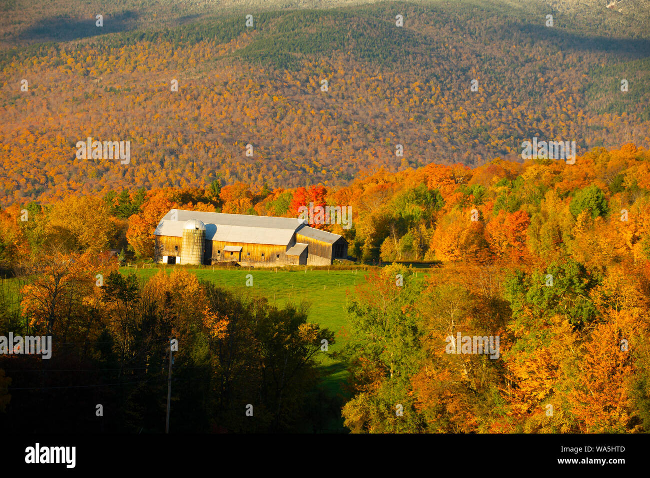 The Bragg Farm sits on a hill in Fayston, Vermont during peak foliage ...