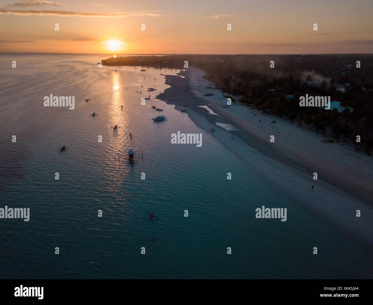 Aerial view of Santa Fe Beach at sunset, Bantayan Island,Cebu ...