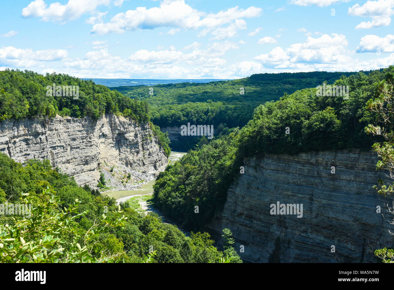 Shear cliffs are on display in the Genesee River Gorge from Letchworth ...