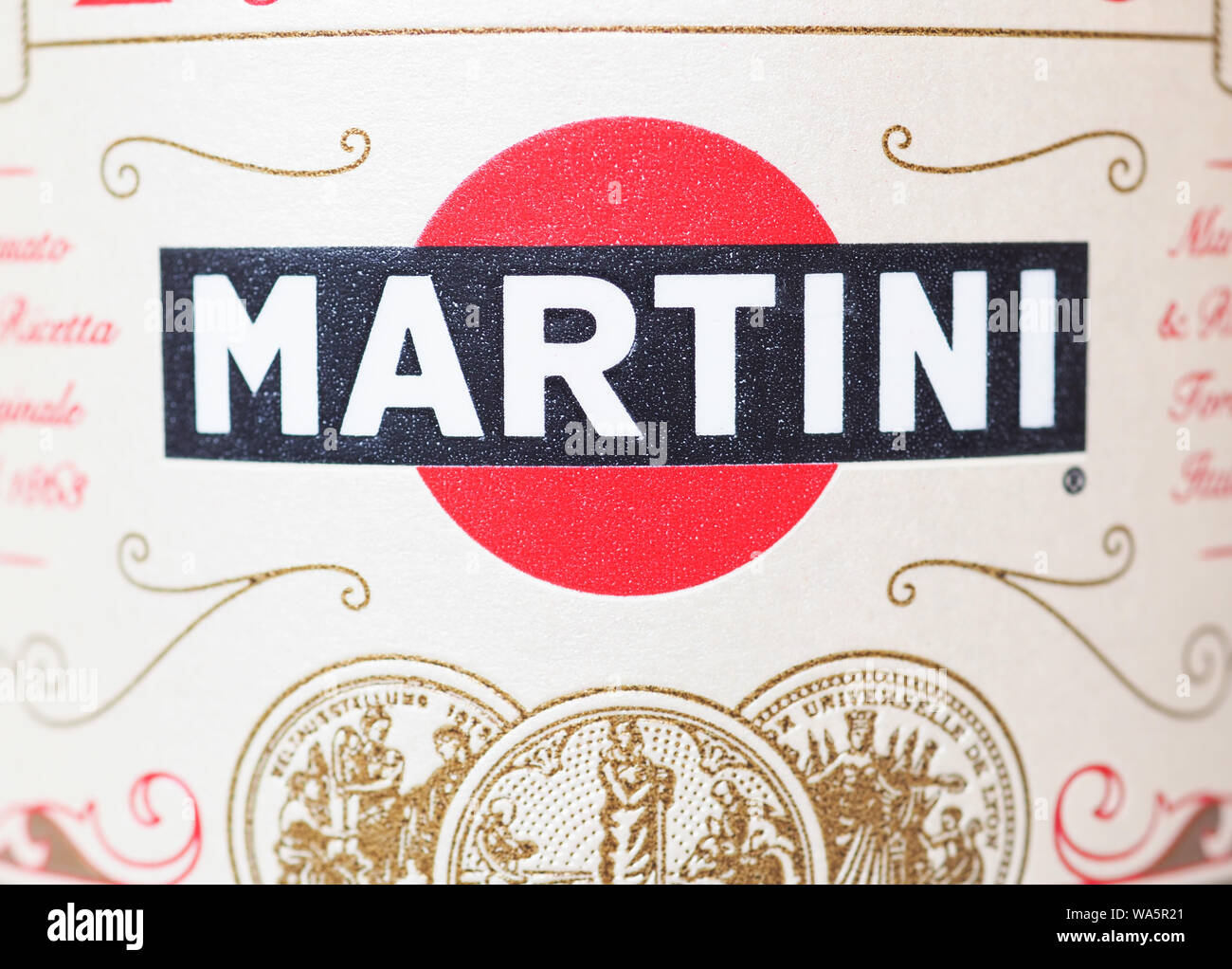 TURIN, ITALY - CIRCA AUGUST 2019: Martini sign on bottle label Stock ...