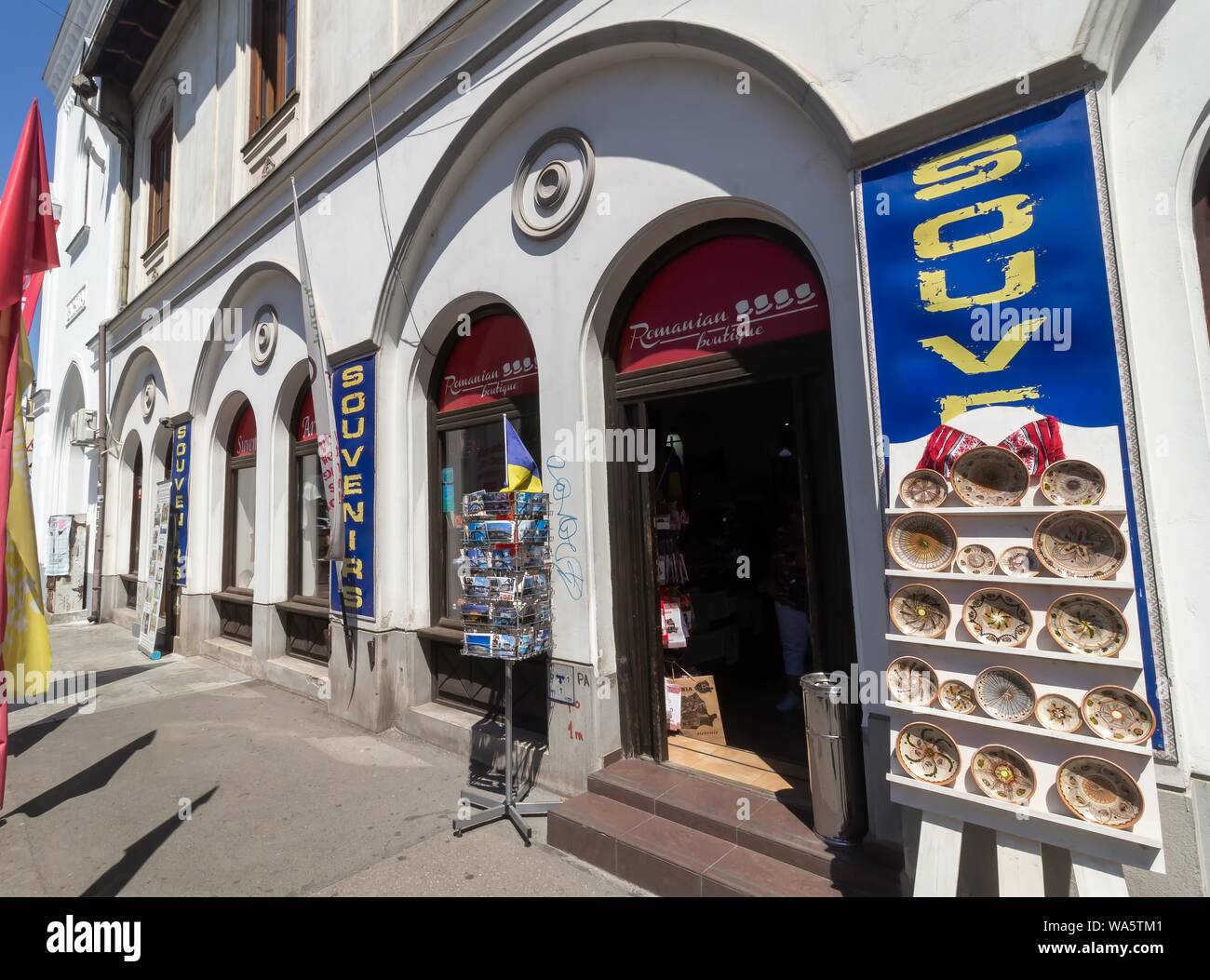 Bucharest, Romania - August 13, 2019: A souvenir shop is open for ...