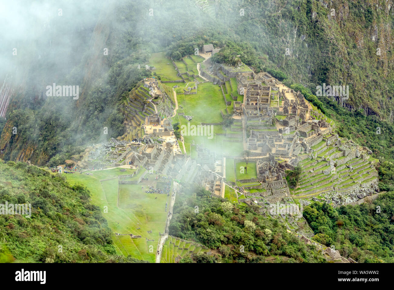 Aerial landscape background of Machu Picchu Inca citadel ruins in the ...