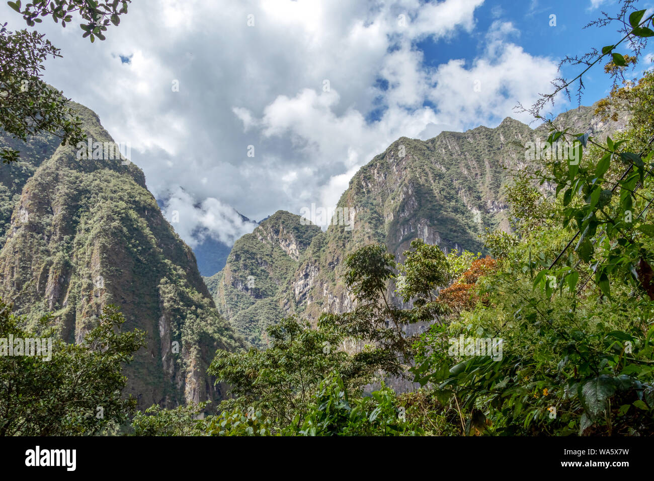 Mountain background with peruvian Andes mountains in the clouds, green ...