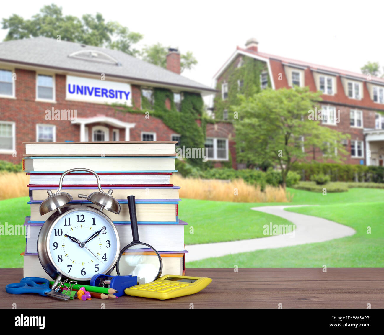 education concept with university campus and books Stock Photo - Alamy