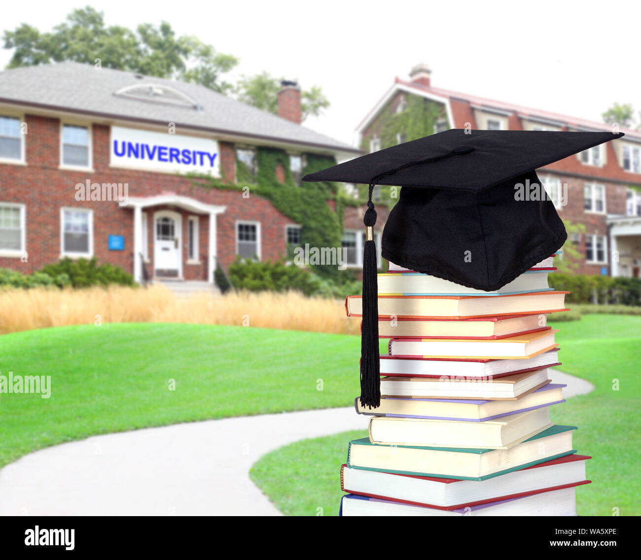 education concept with university campus and books Stock Photo - Alamy