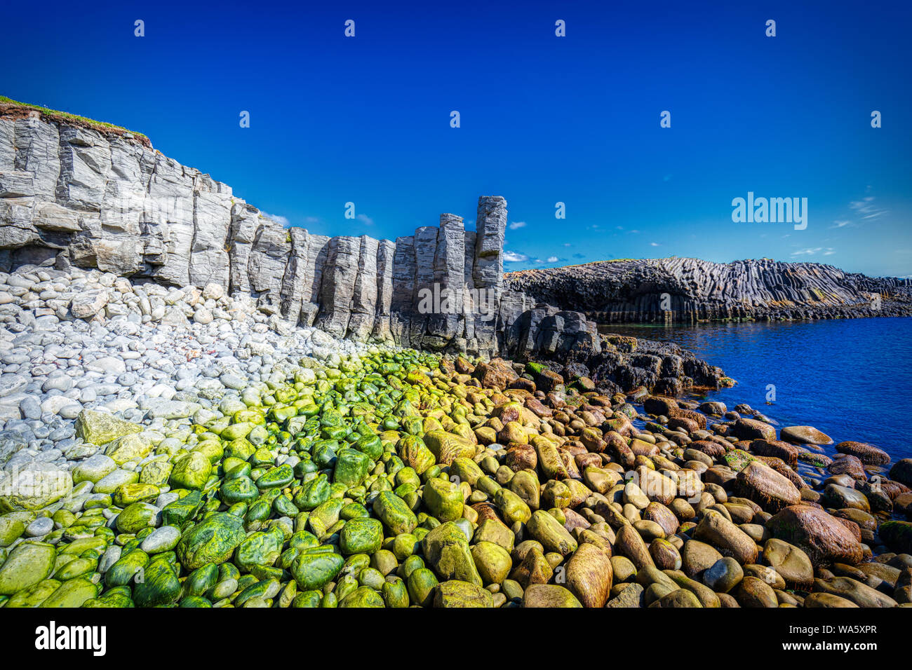 colorful basalt stones at kalfshamarsvik on iceland, summer Stock Photo ...