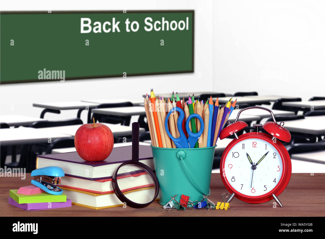 Back to School concept with classroom and book Stock Photo - Alamy