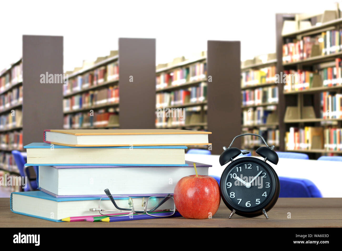 education concept with book and library in the background Stock Photo ...
