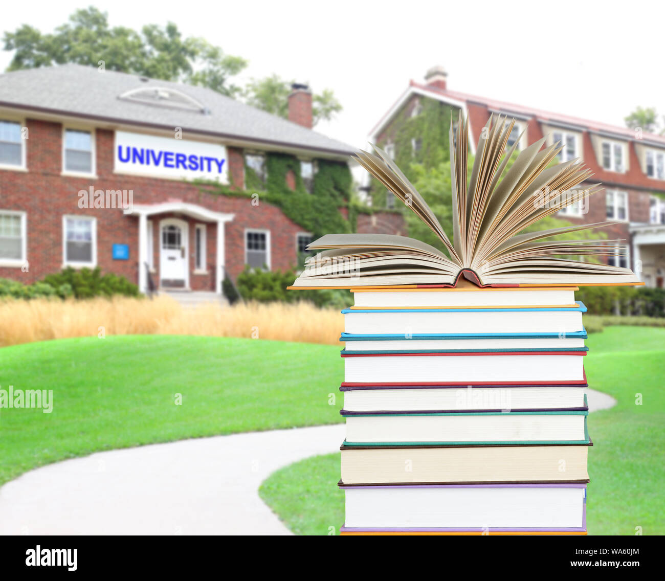 education concept with university campus and books Stock Photo - Alamy