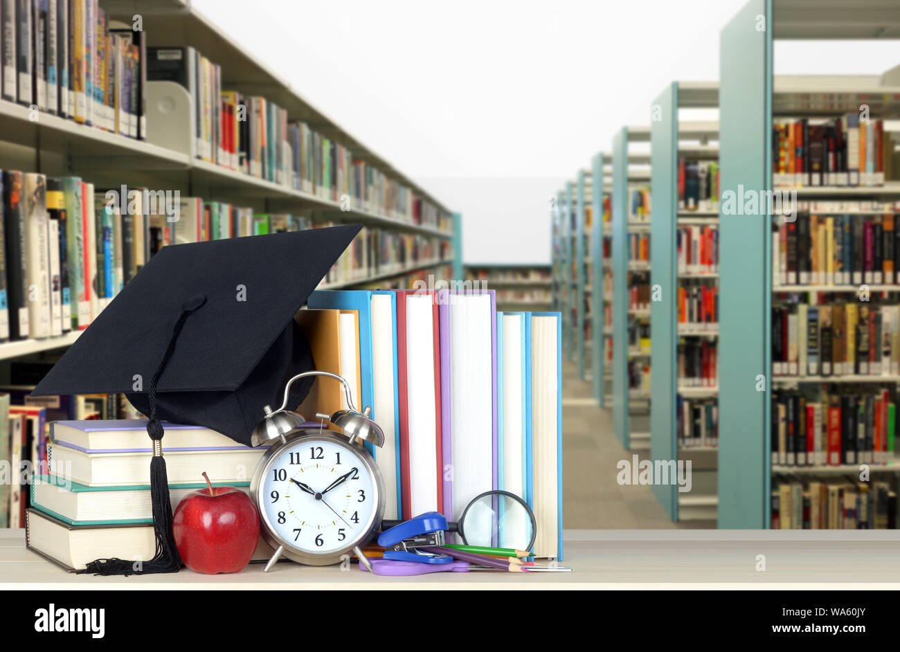 book and library for education concept (blurry background Stock Photo ...