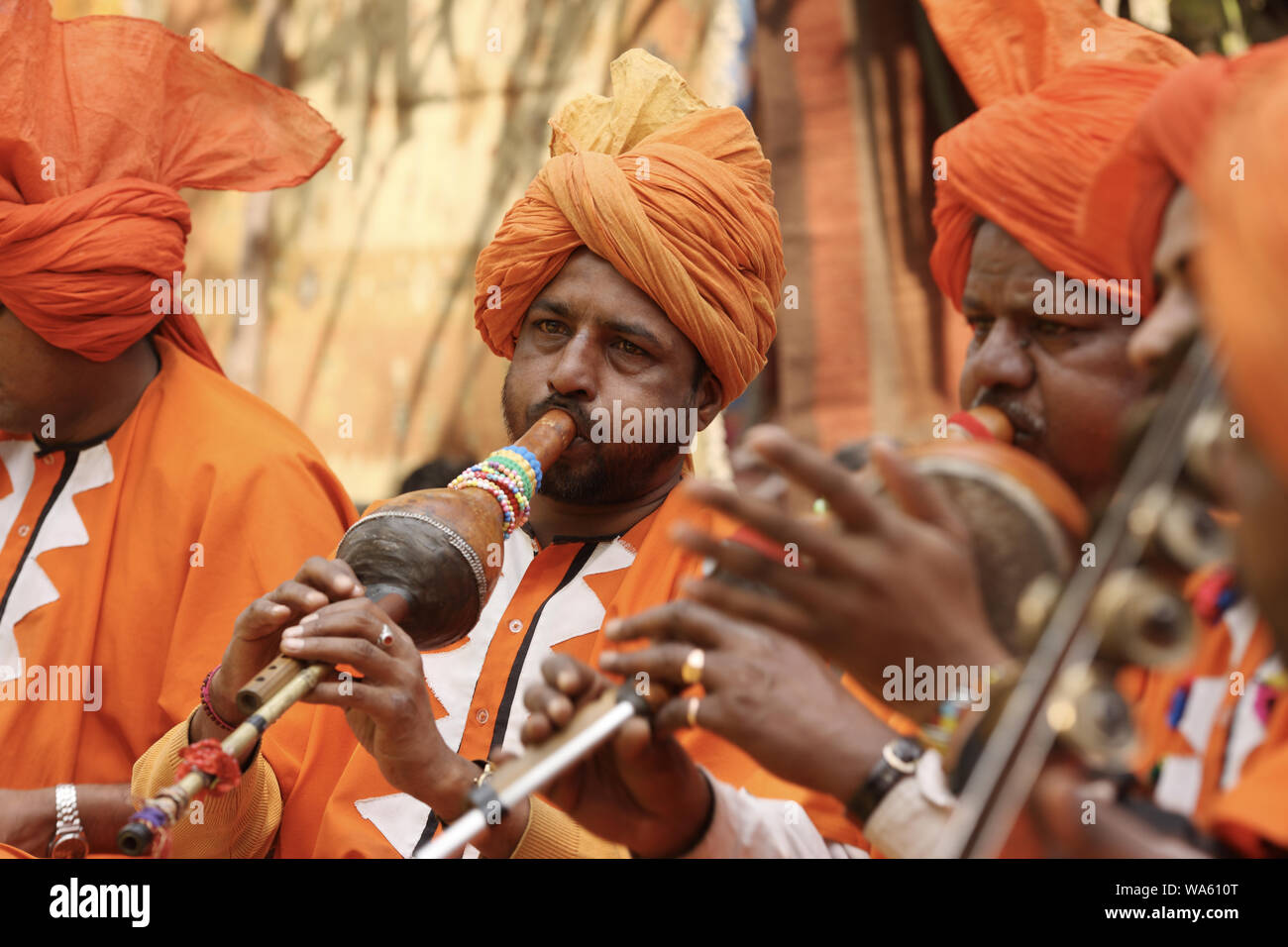 Group of performer playing pungi at Surajkund Crafts Mela, Surajkund ...