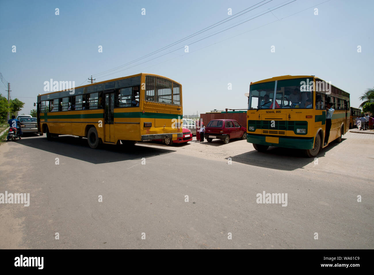 School bus moving on the road Stock Photo - Alamy