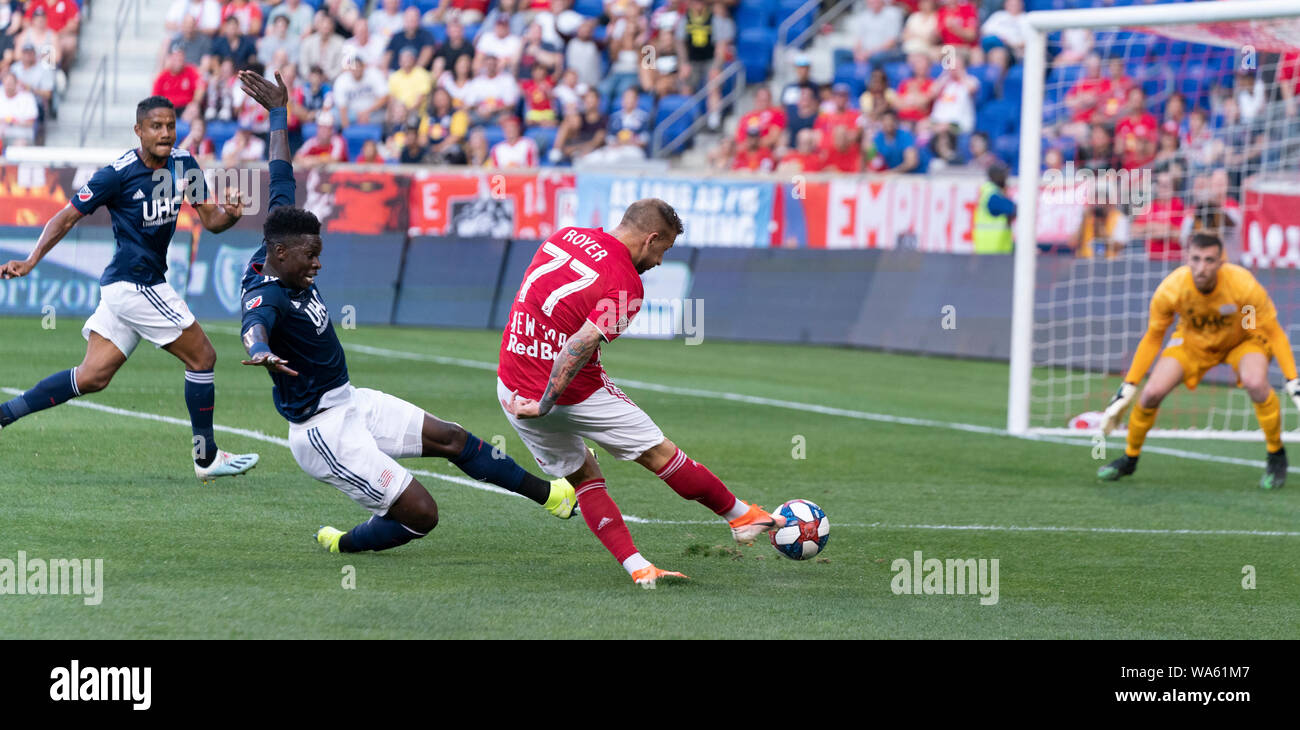 Harrison, NY - August 17, 2019: Daniel Royer (77) of Red Bulls shoots ...