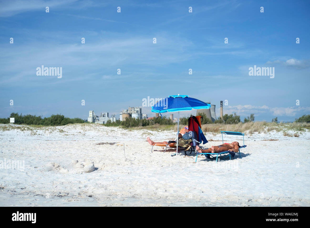 Rosignano Solvay, Livorno, Italy. White beach during summer season ...