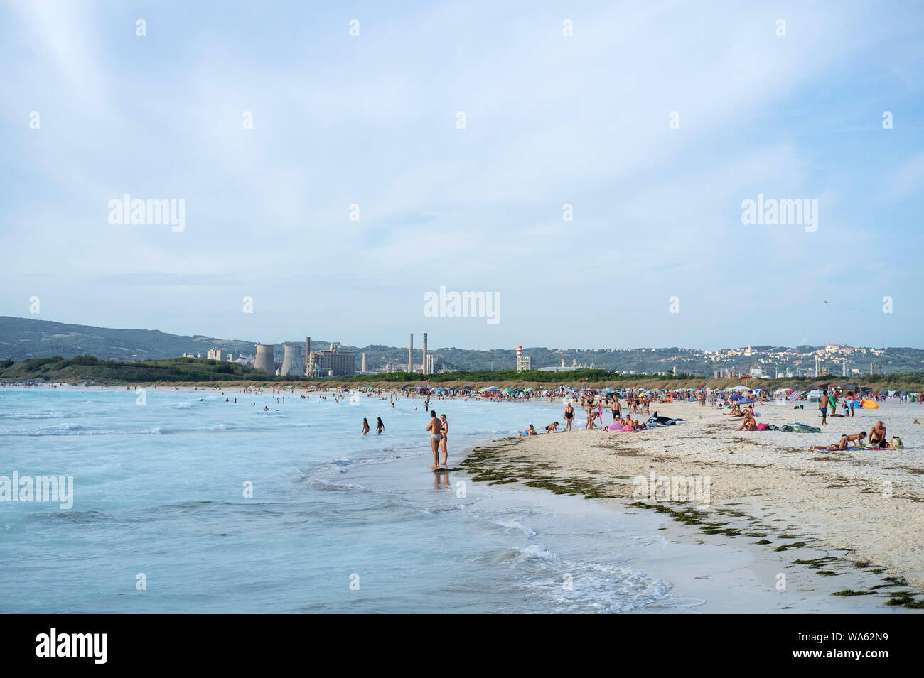 Rosignano Solvay, Livorno, Italy. White beach during summer season ...