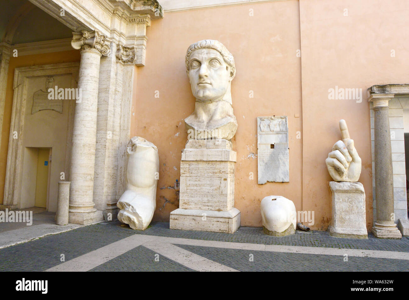 ROME, ITALY - APRIL 6, 2016: Emperor Constantine parts of giant marble ...