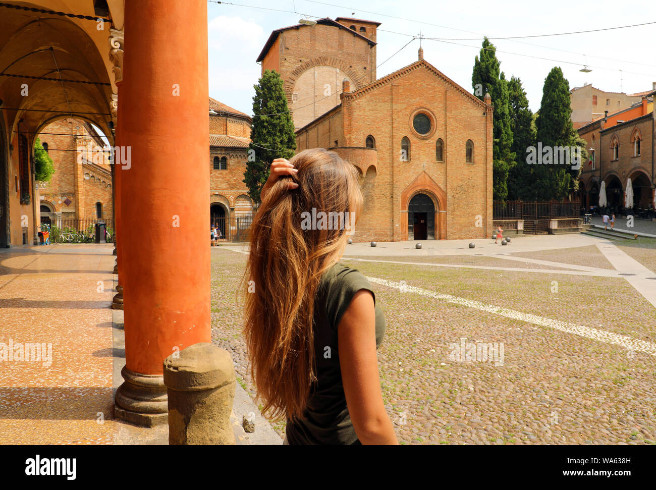 Beautiful Italy. Attractive woman visiting old medieval town in Italy ...