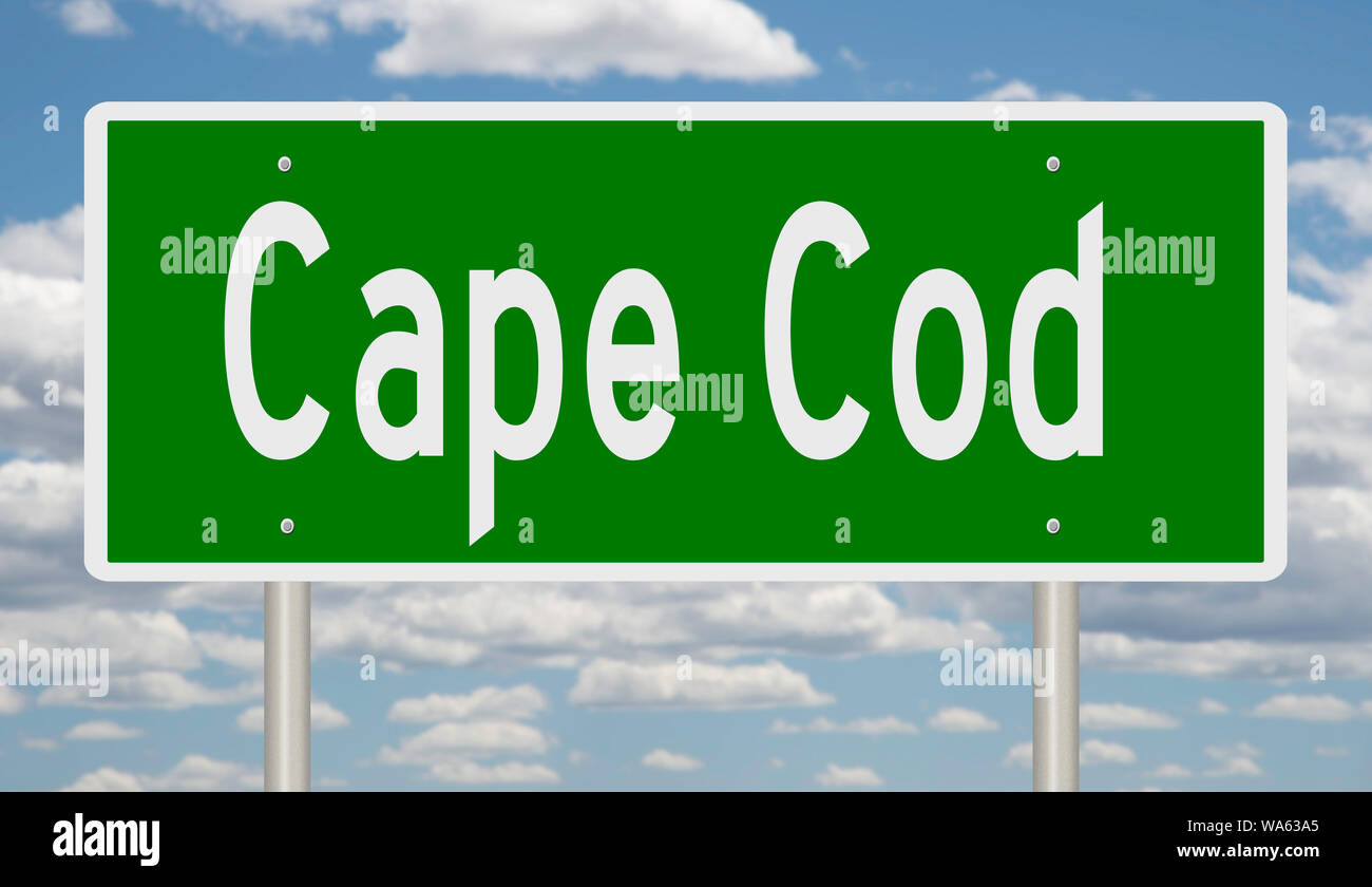 Rendering of a green highway sign for Cape Cod Massachusetts Stock ...