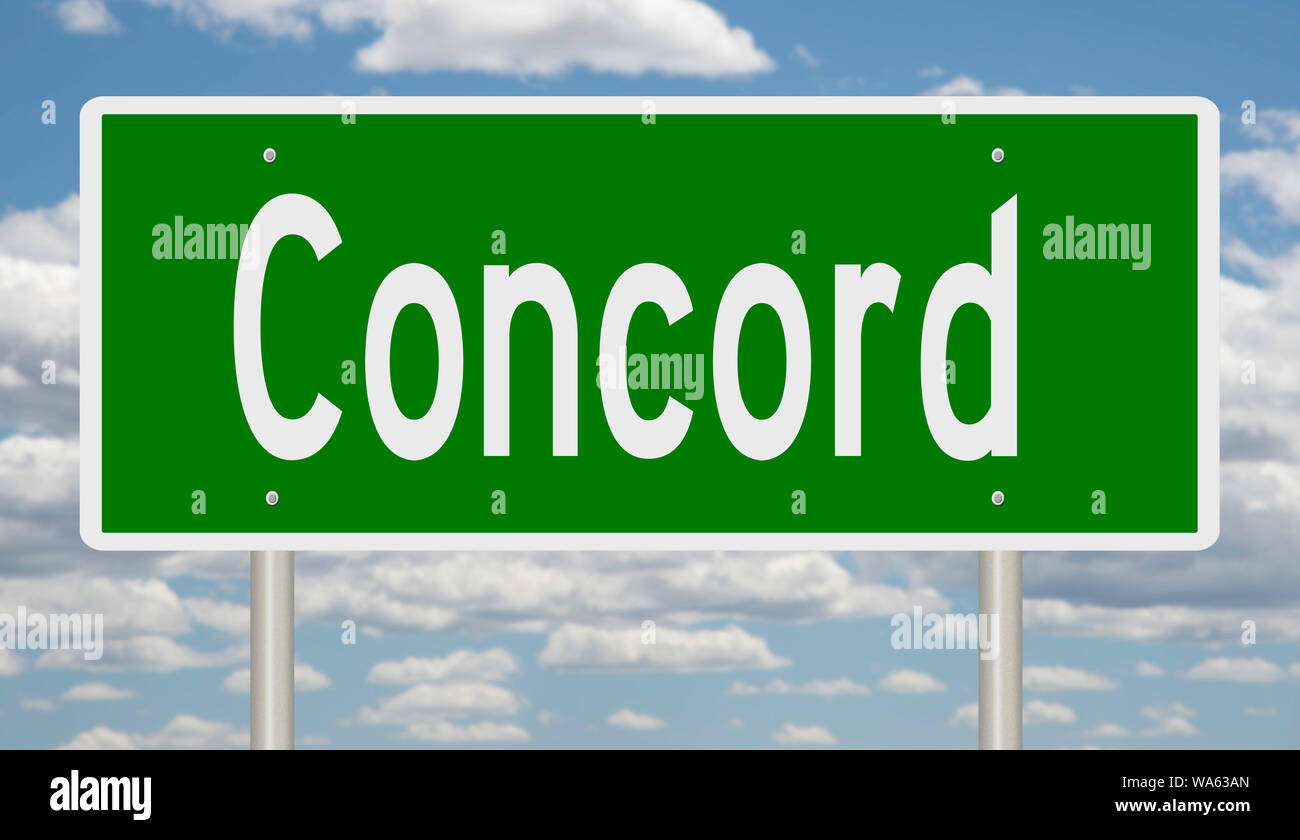 Rendering of a green highway sign for Concord Massachusetts Stock Photo ...