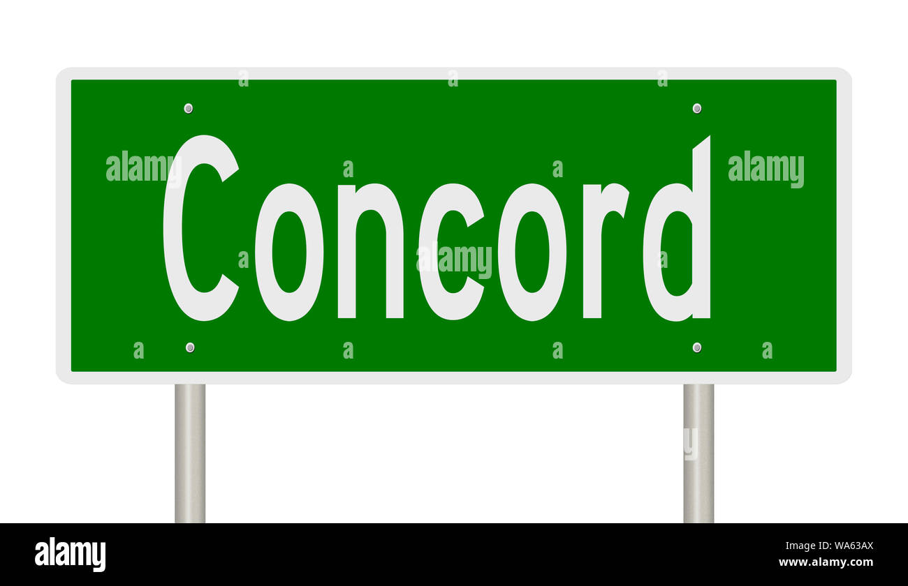 Rendering of a green highway sign for Concord Massachusetts Stock Photo ...