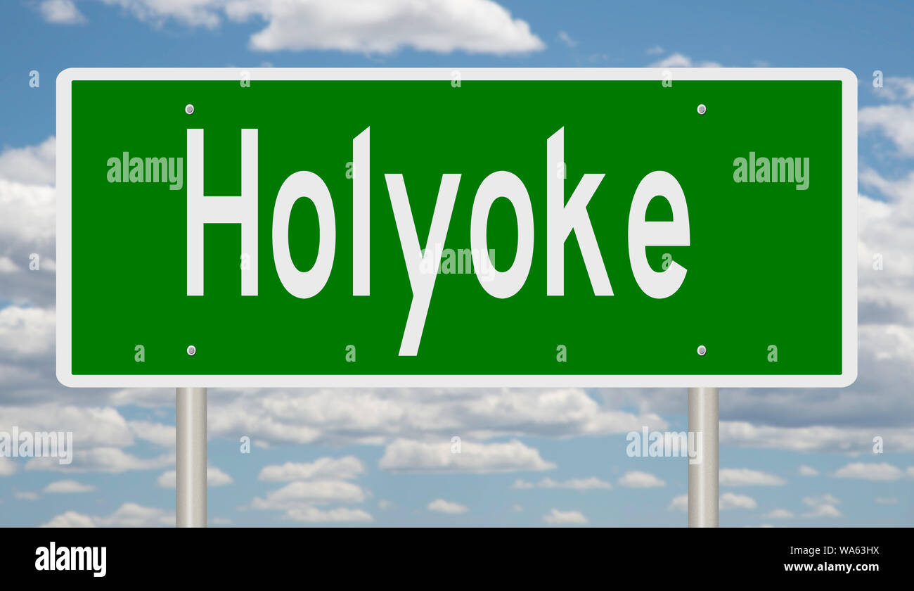 Rendering of a green highway sign for Holyoke Massachusetts Stock Photo ...
