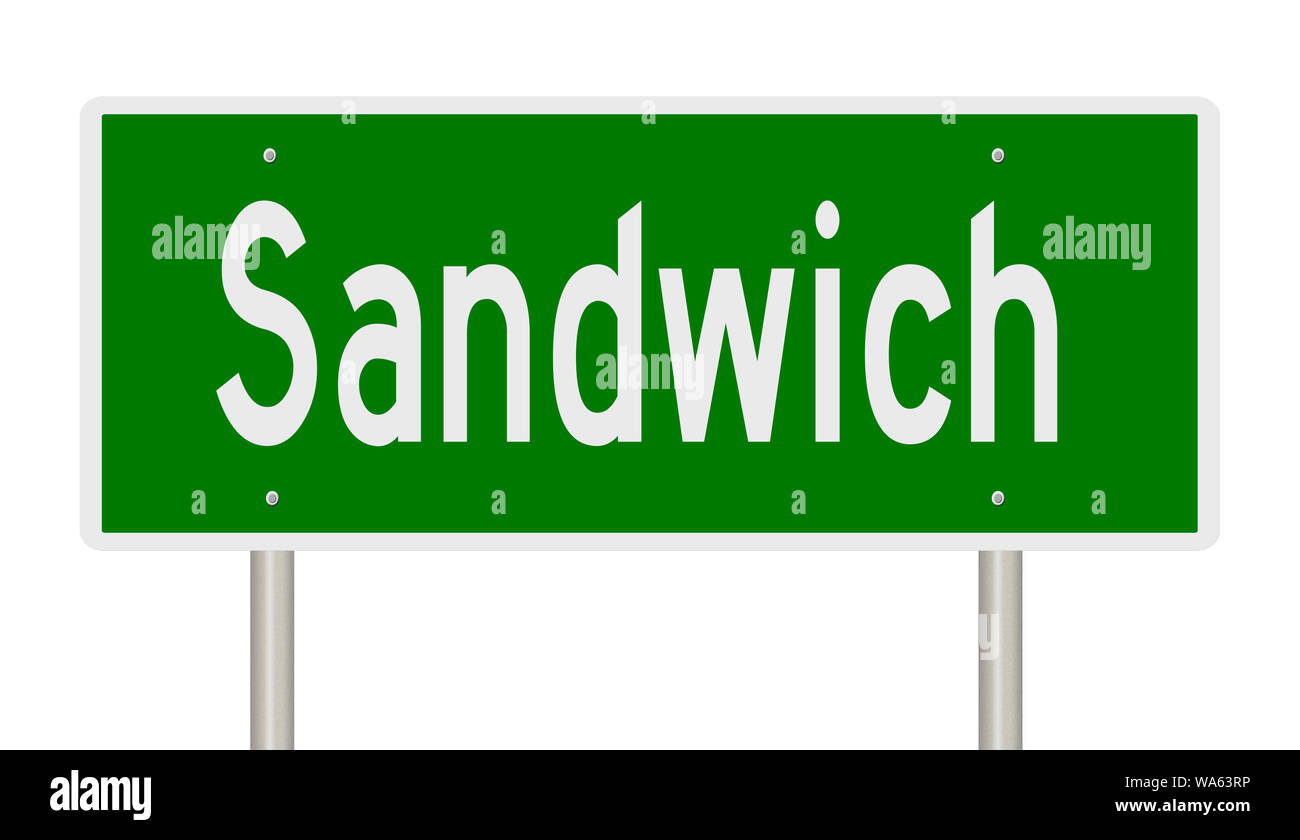 Rendering of a green highway sign for Sandwich Stock Photo - Alamy