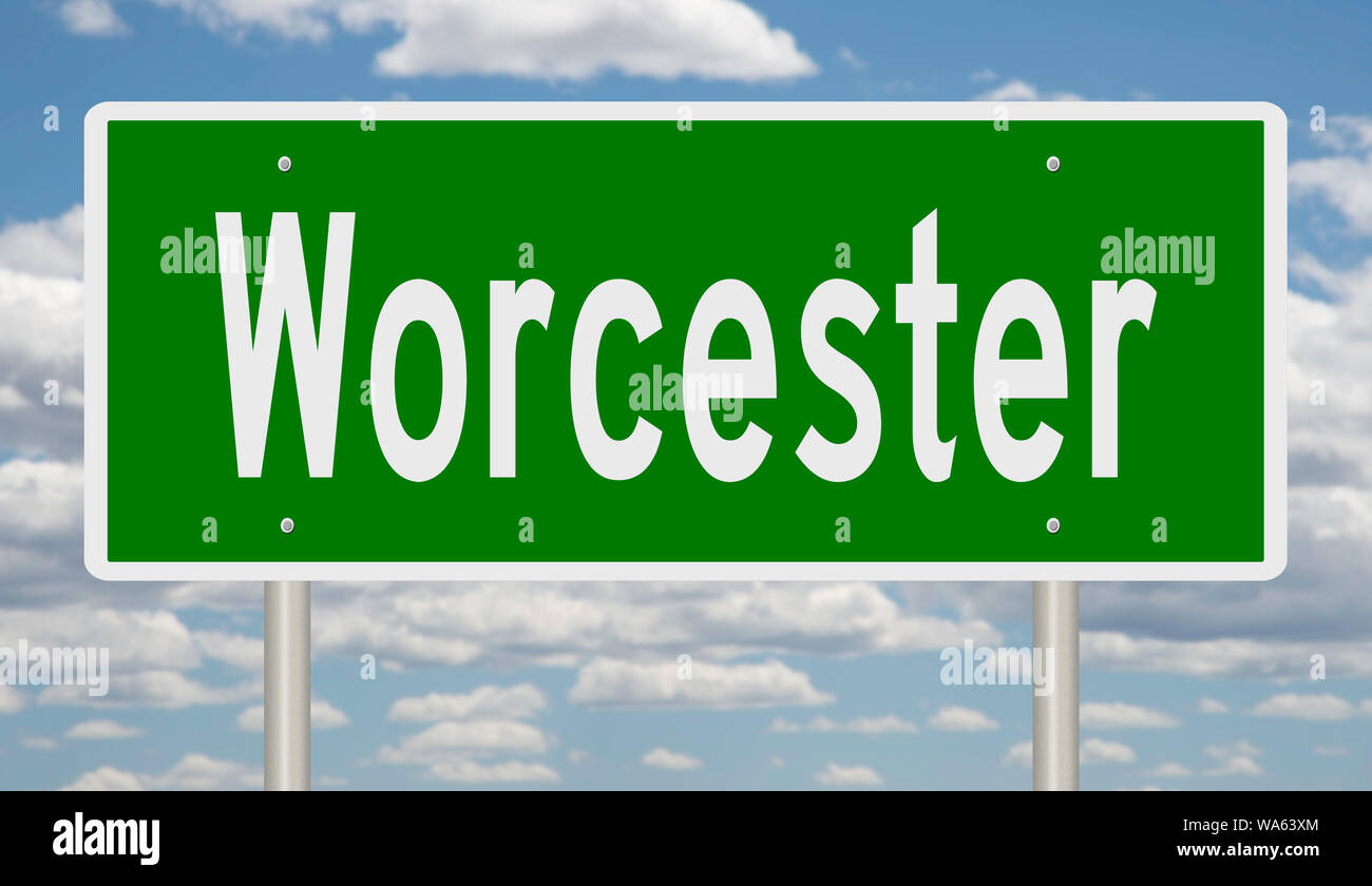 Rendering of a green highway sign for Worcester Massachusetts Stock ...
