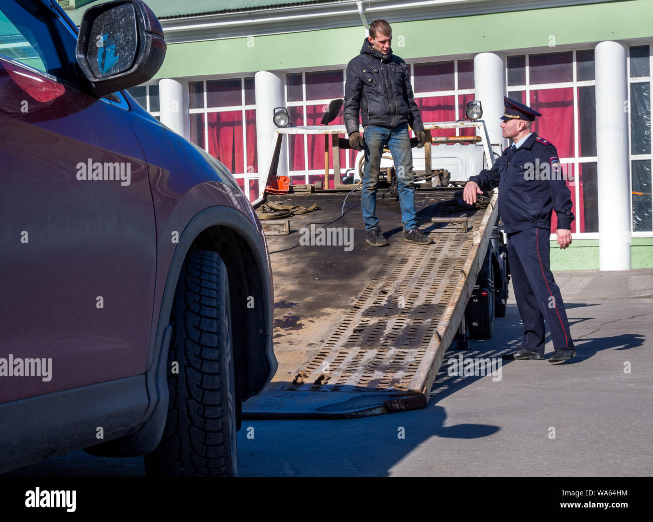 Murmansk, Russia - April 22, 2019: Car preparation for evacuation due ...