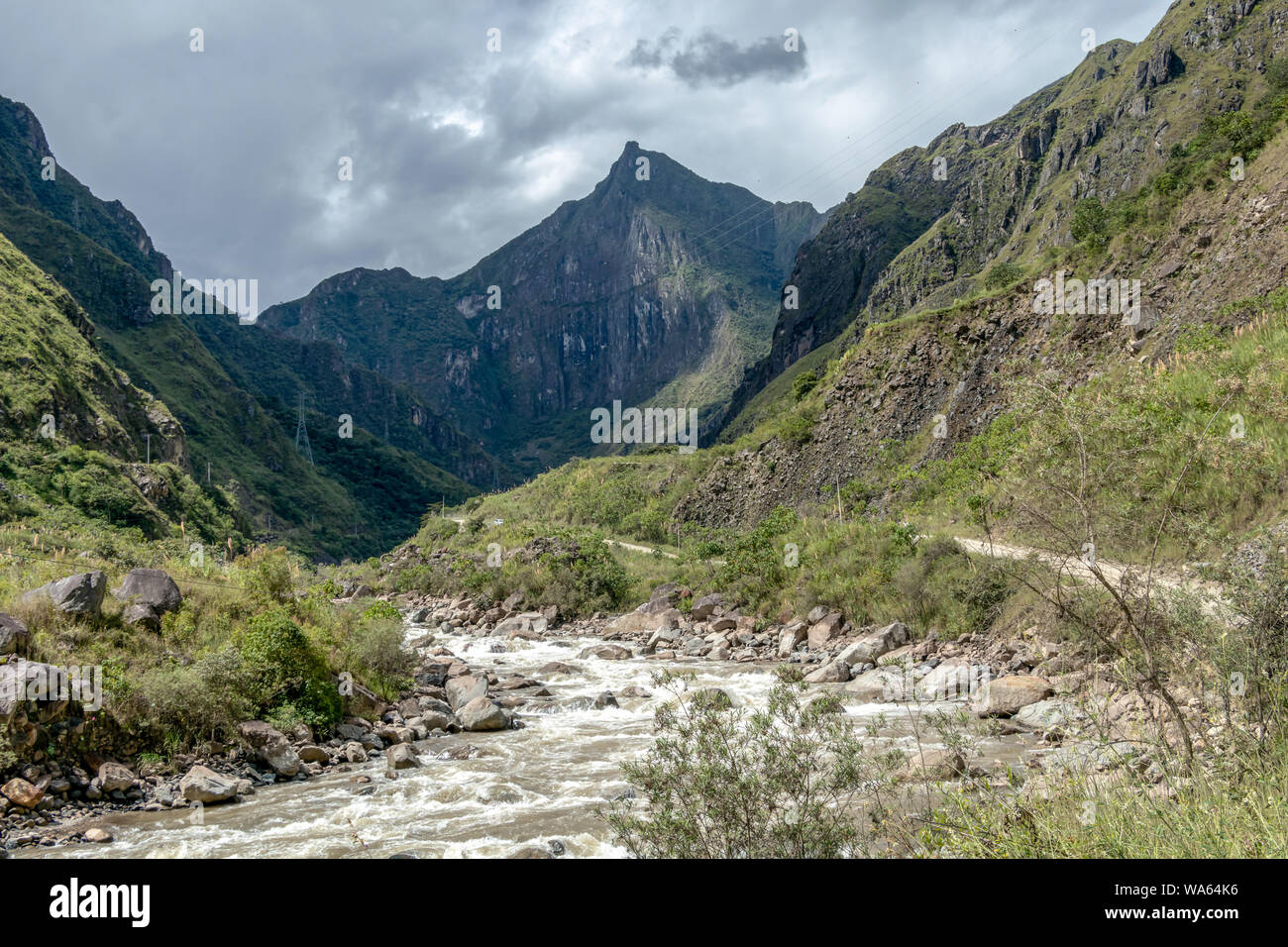 Santa Teresa River in green lush valley, Landscape of peruvian ...