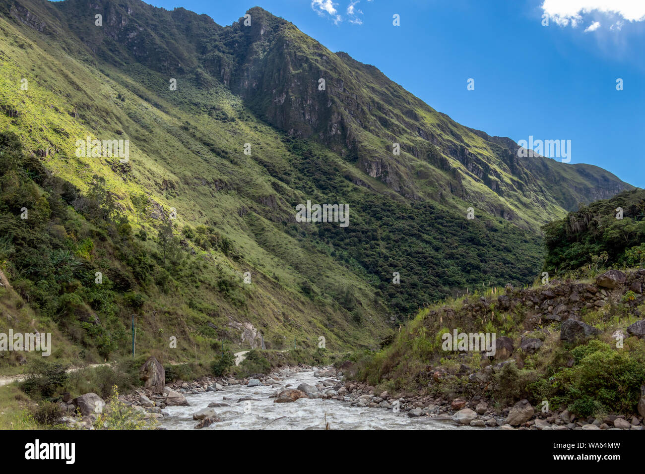 Santa Teresa River in green lush valley, Landscape of peruvian ...
