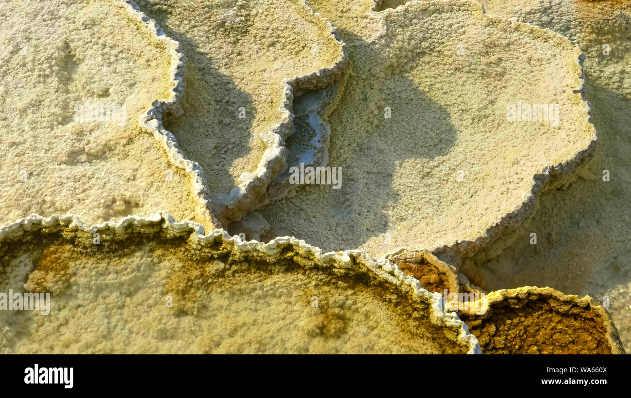 close up overhead shot of terraces at mound spring in yellowstone Stock ...