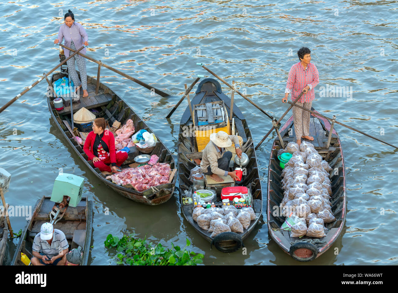 Farmers purchase crowded in floating market morning with dozens boats ...