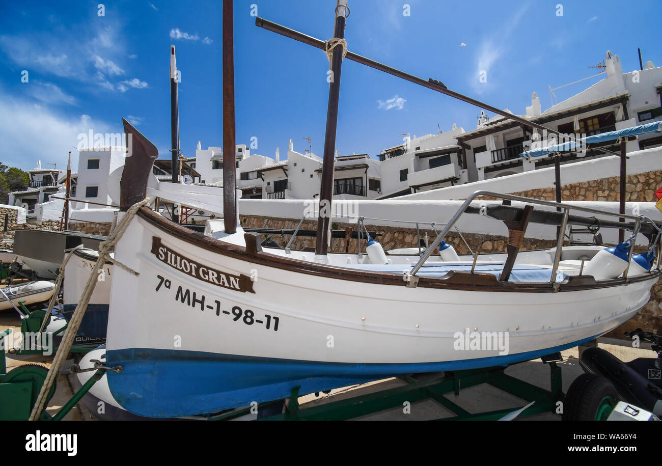 Fishing boat close-up in the Binibequer Vell fishing port in Menorca ...