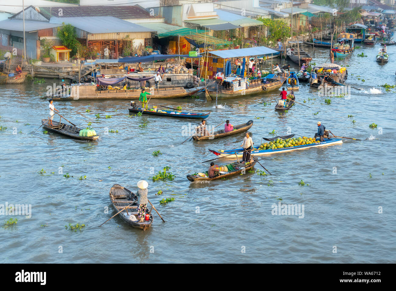 Farmers purchase crowded in floating market morning with dozens boats ...