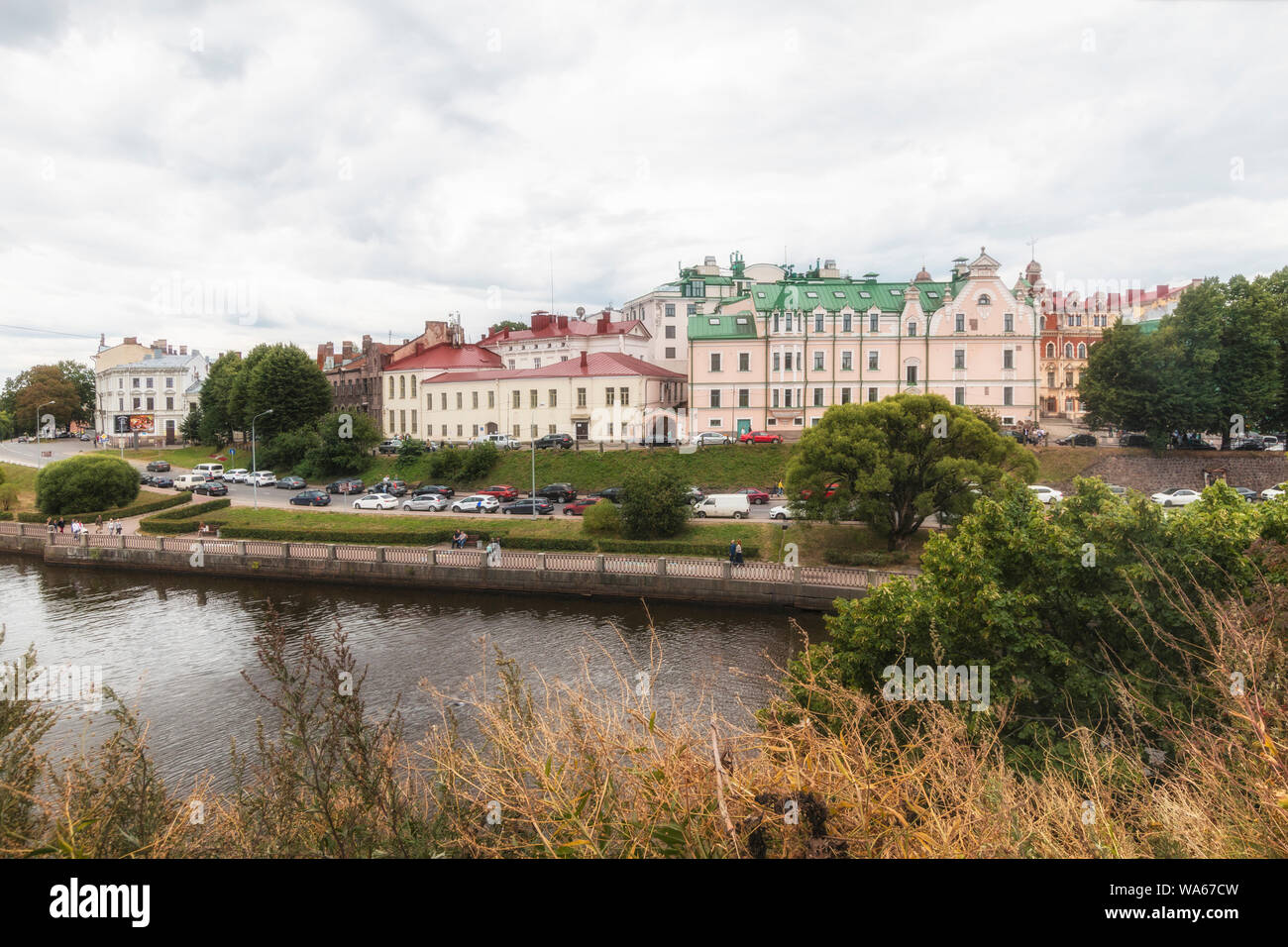 Vyborg, Russia- The streets of Vyborg. View of the city from the Vyborg ...